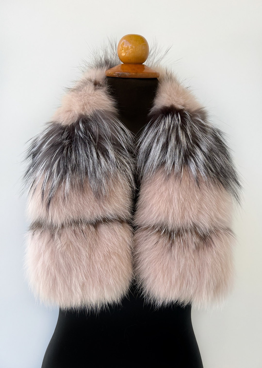 Pink and Gray Fox Fur Collar for Coat, Real Fox Fur Collar, Luxury Fur ...