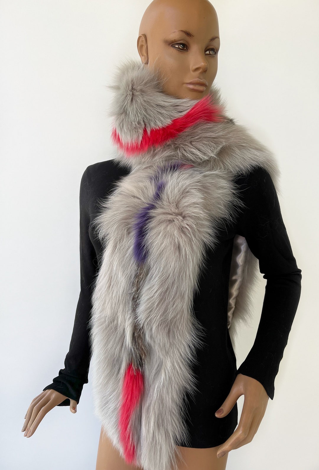 Big Gray Red Blue Fox Fur Stole Boa Shawl Wrap Scarf, Big Luxury Fox ...