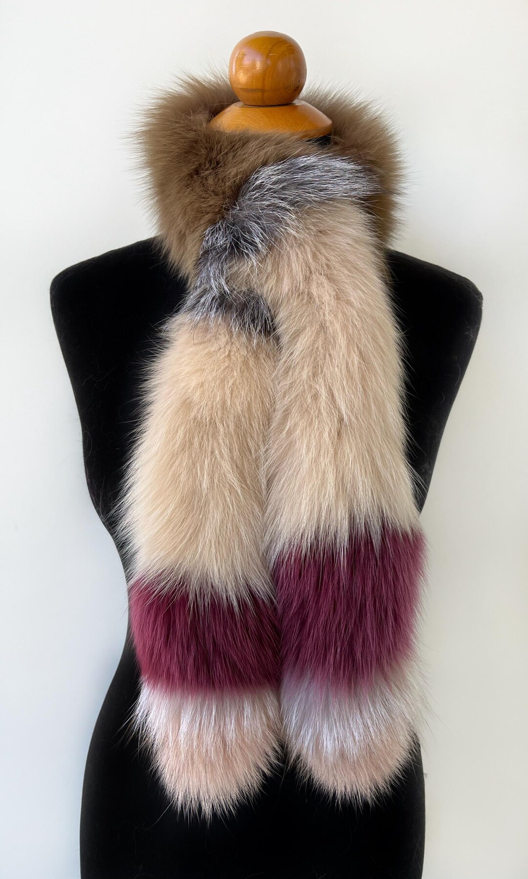 Handmade Fox Fur Scarf: Beige Winter Neck Warmer - Etsy