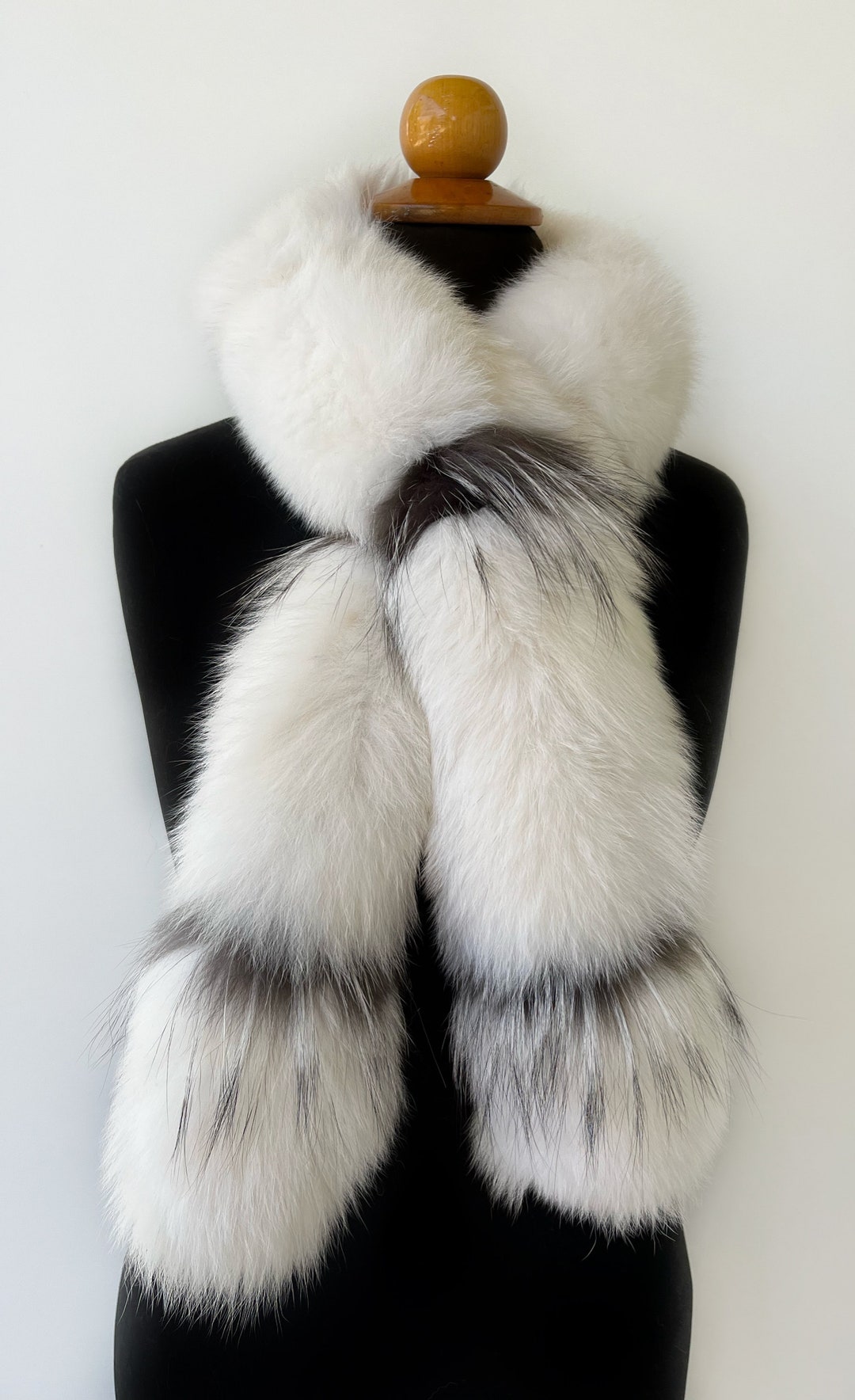 White Gray Fox Fur Scarf, Real Fur Scarf, Luxury White Fox Fur Scarf ...