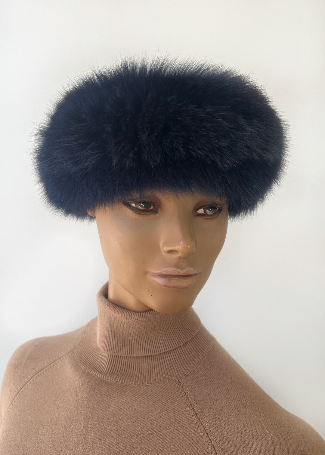 Navy Blue Fox Fur Headband, Real Fox Fur Headband, Luxury Fox Fur ...