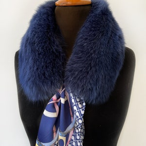Navy Blue Fox Fur Collar With Removable Scarf, Dark Blue Color Fur ...