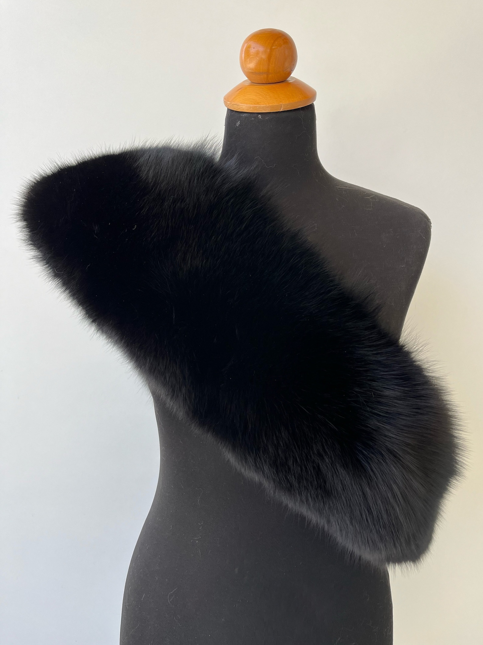 Black Luxury Fox Fur Stole Bolero Collar, Black Fur Stole, Black Fur ...