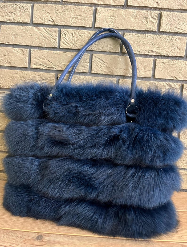 Luxury Blue Fox Fur Handbag: Handmade Winter Shoulder Bag - Etsy
