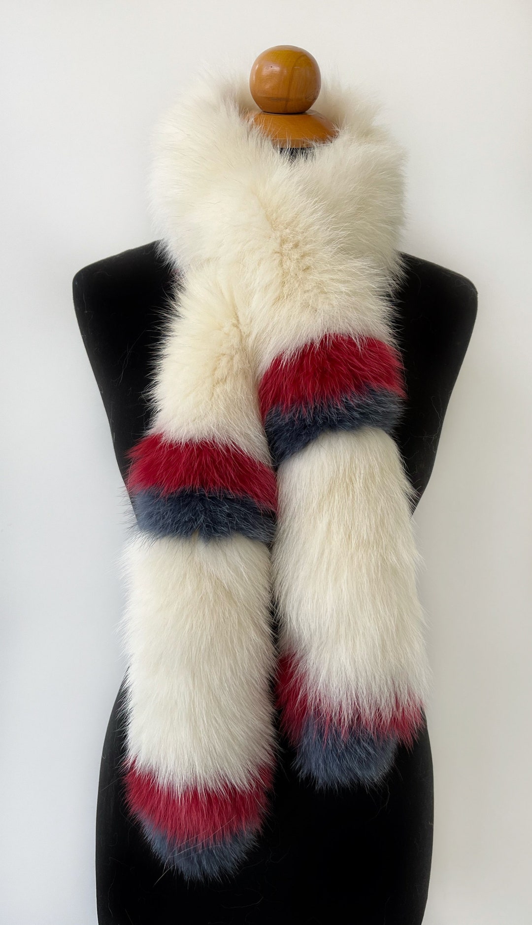 White Blue Red Fox Fur Scarf, Luxury Fur Scarf, Real Fur Scarf Neck ...