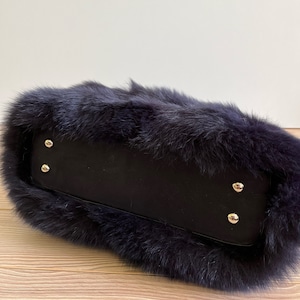 Navy Blue Fox Fur Handbag, Fur Shoulder Bag, Blue Fur Handbag, Women's ...
