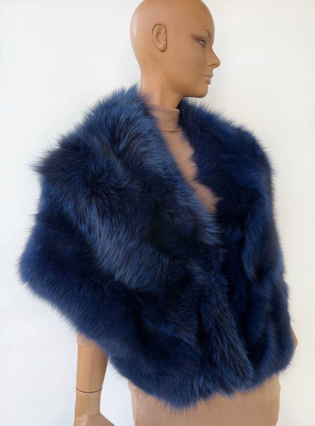 Real Luxury Fox Fur Stole Blue Color Fox Fur Bolero Real Fox - Etsy