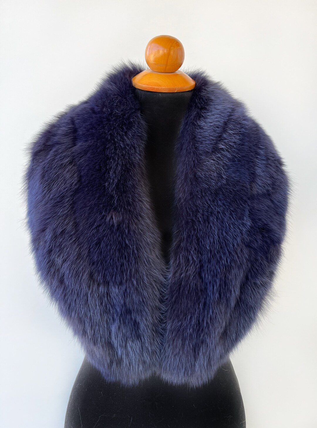 Blue Black Color Fox Fur Collar, Dark Blue Fur Collar, Fur Collar for ...