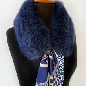 Navy Blue Fox Fur Collar With Removable Scarf, Dark Blue Color Fur ...