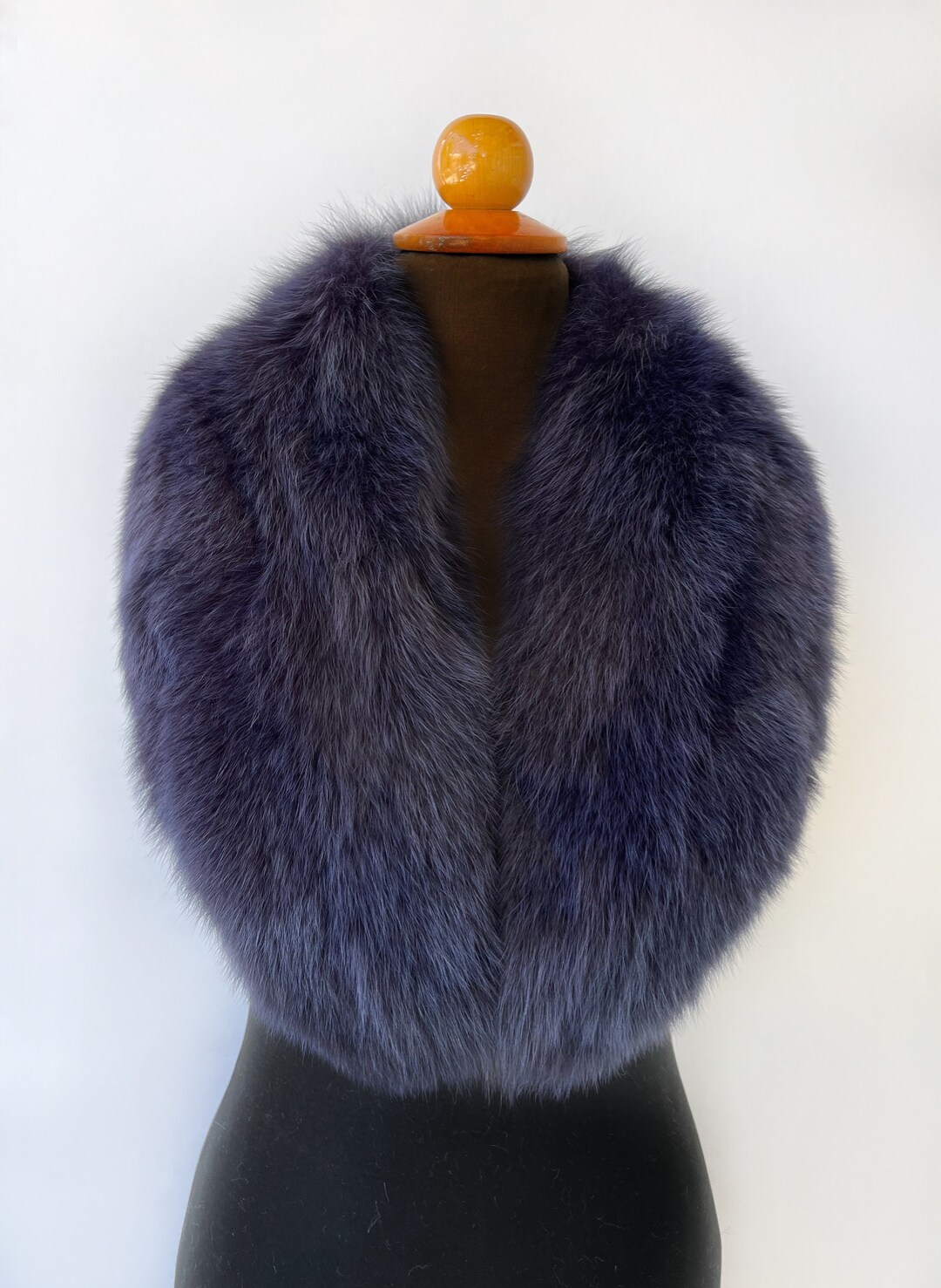 Blue Black Fox Fur Collar, Dark Blue Fur Collar, Fur Collar for Coat ...