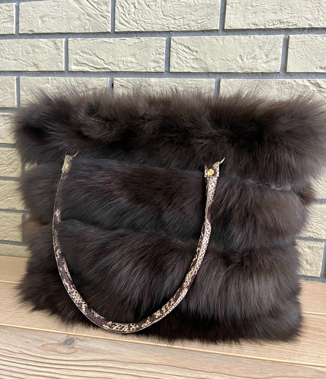 Brown Color Fox Fur Handbag, Luxury Fur Shoulder Bag, Winter Fur ...