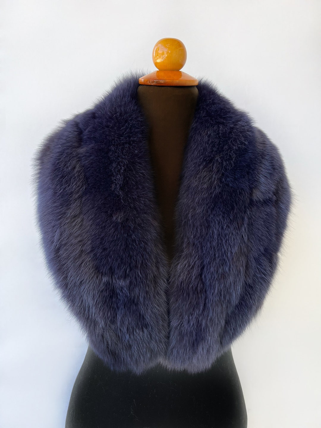 Blue Black Color Fox Fur Collar Dark Blue Fur Collar Fur - Etsy