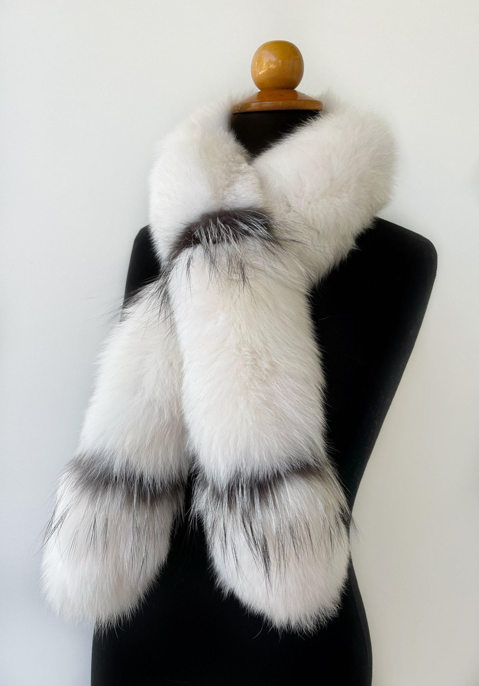 White Gray Fox Fur Scarf, Real Fur Scarf, Luxury White Fox Fur Scarf ...