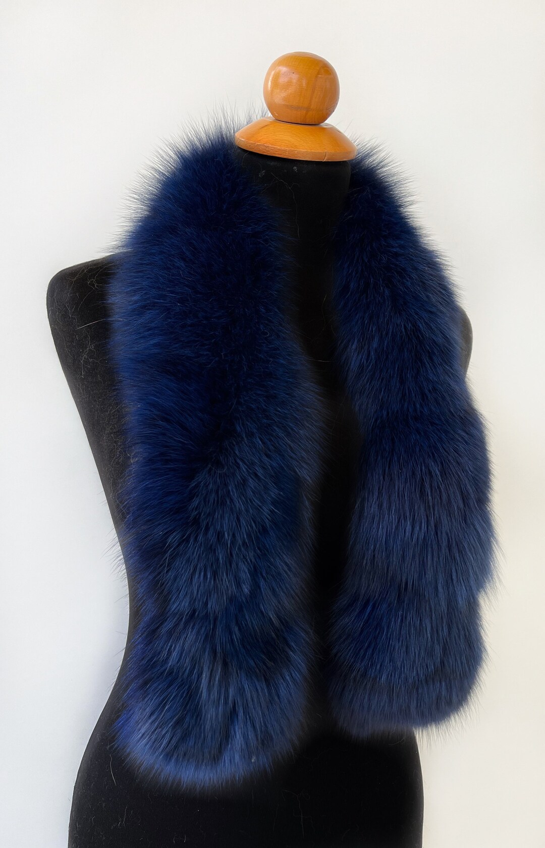 Navy Blue Fox Fur Trim for Hood, Blue Black Fur Trim Hood Stripe ...