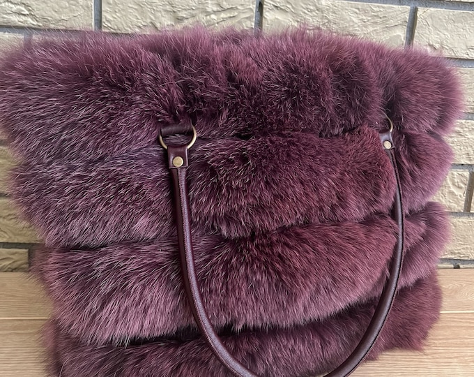 Petrol Blue Fox Fur Handbag, Blue Fox Fur Shoulder Bag Handbag, Women's ...
