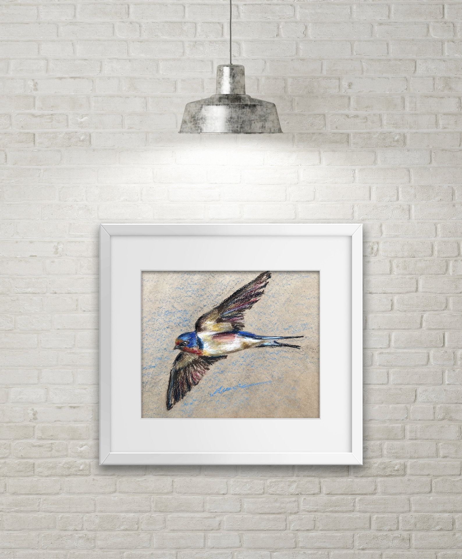 Swallow Painting Bird Original Art Barn Swallow Oil Pastel Draiwing ...