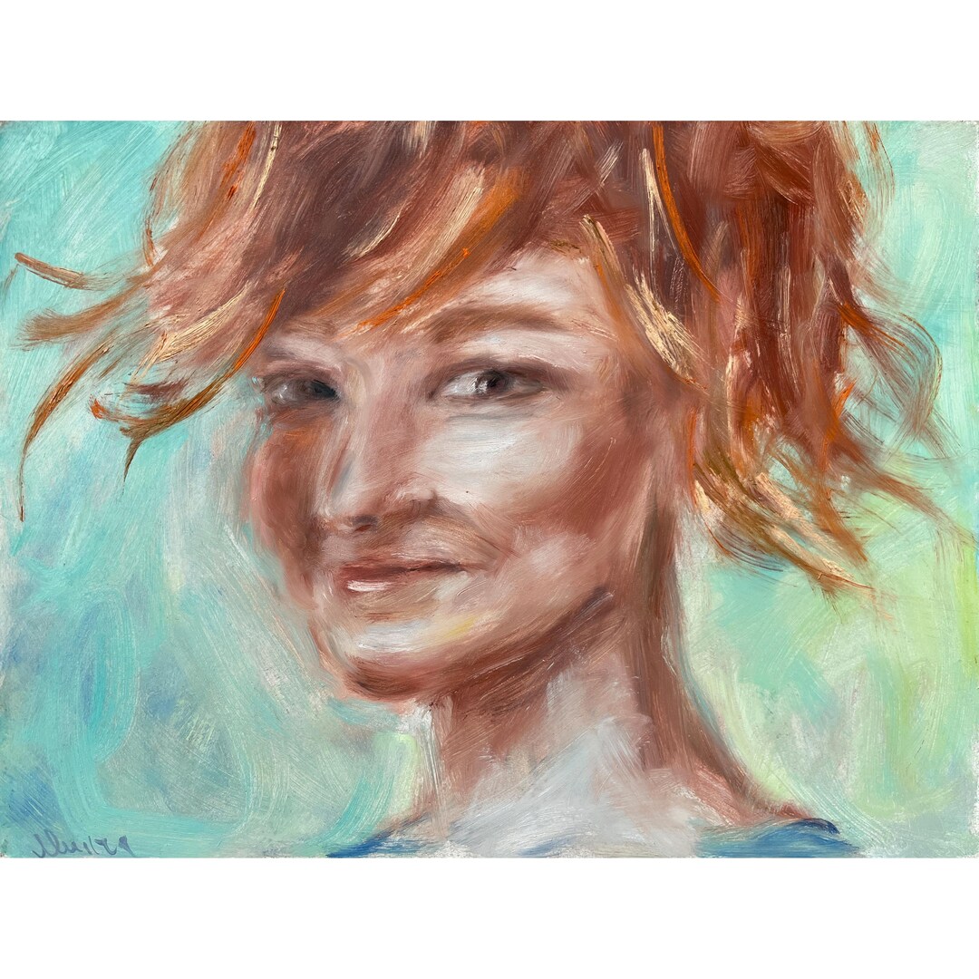 Funny Painting ORIGINAL Female Smile Art Girl Portrait Oil Artwork ...