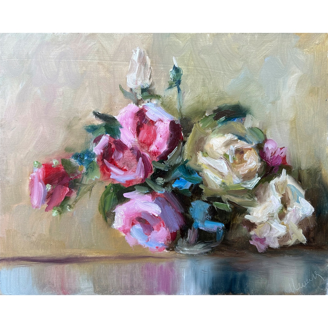 Rose Painting ORIGINAL Flower Art Floral Bouquet Oil Artwork 8x10 by ...