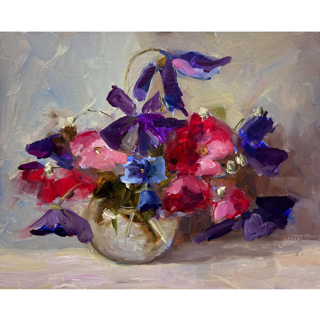 Mallow Painting ORIGINAL Flower Art Bouquet Floral Oil Artwork Gift ...