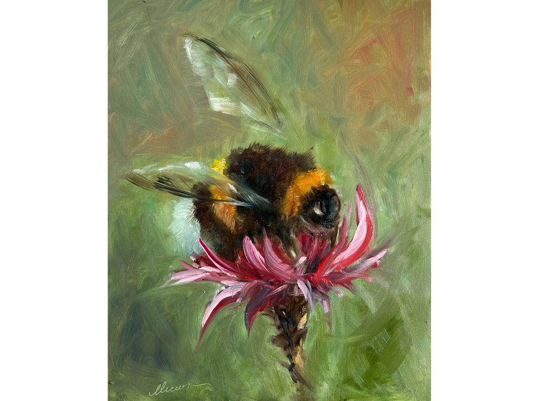 Bumblebee Painting ORIGINAL Bee Art Insect and Flower Oil Artwork 8x10 ...