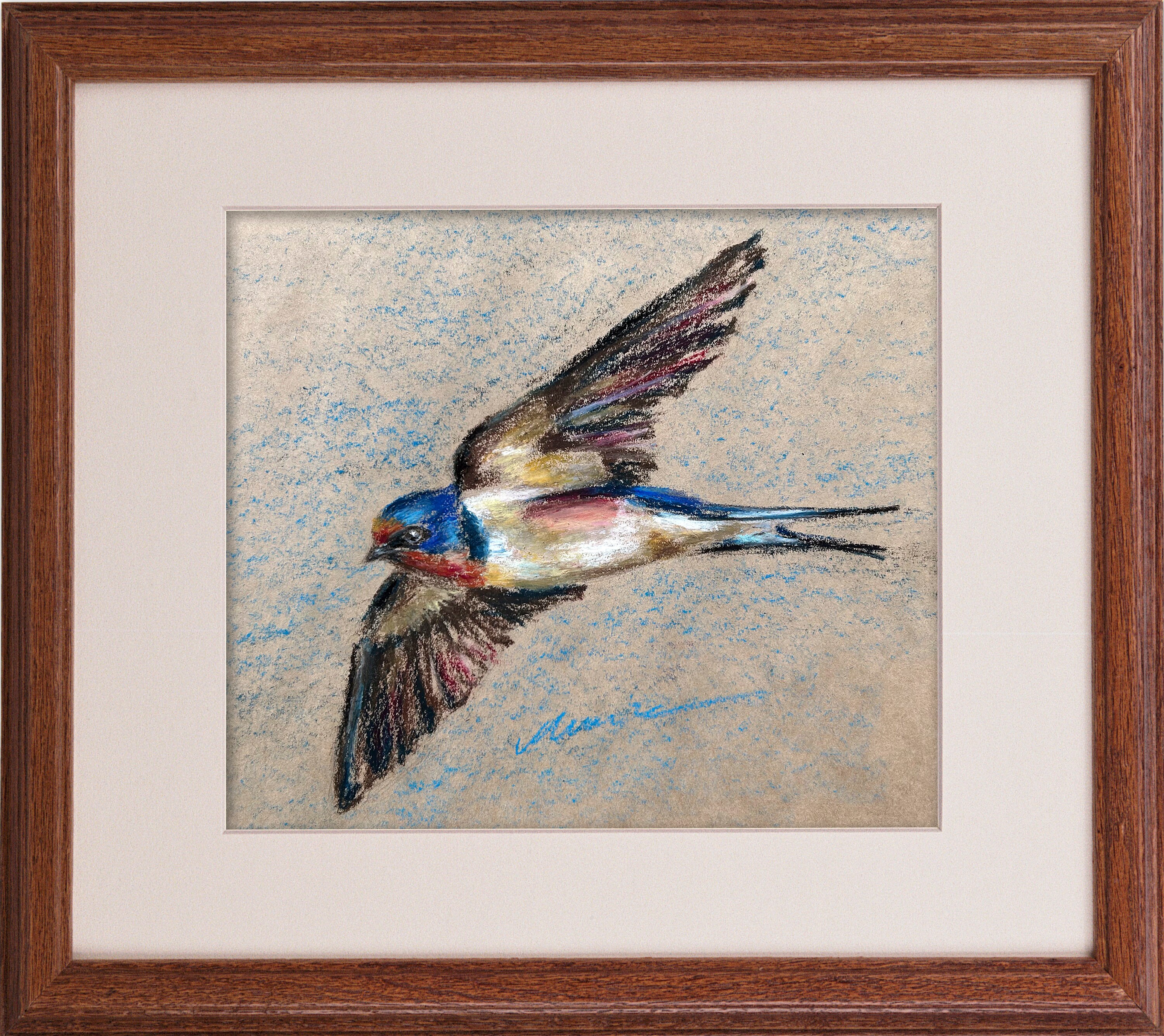 Swallow Painting Bird Original Art Barn Swallow Oil Pastel Draiwing ...