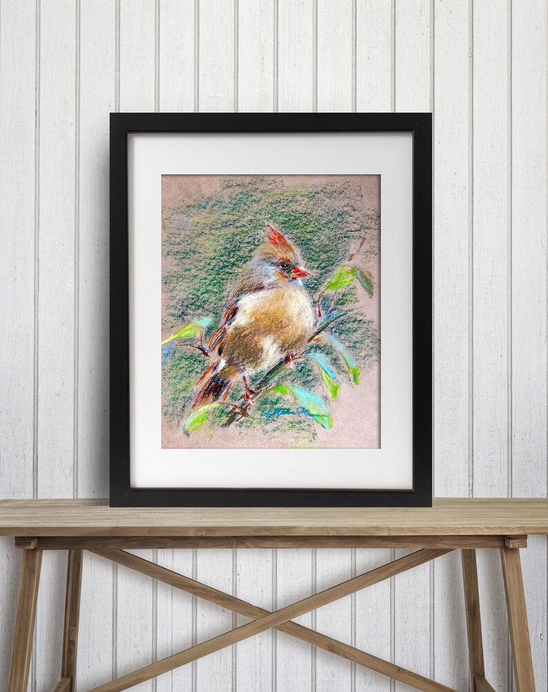 Cardinal Painting Bird Original Art Female Northern Cardinal Oil Pastel ...
