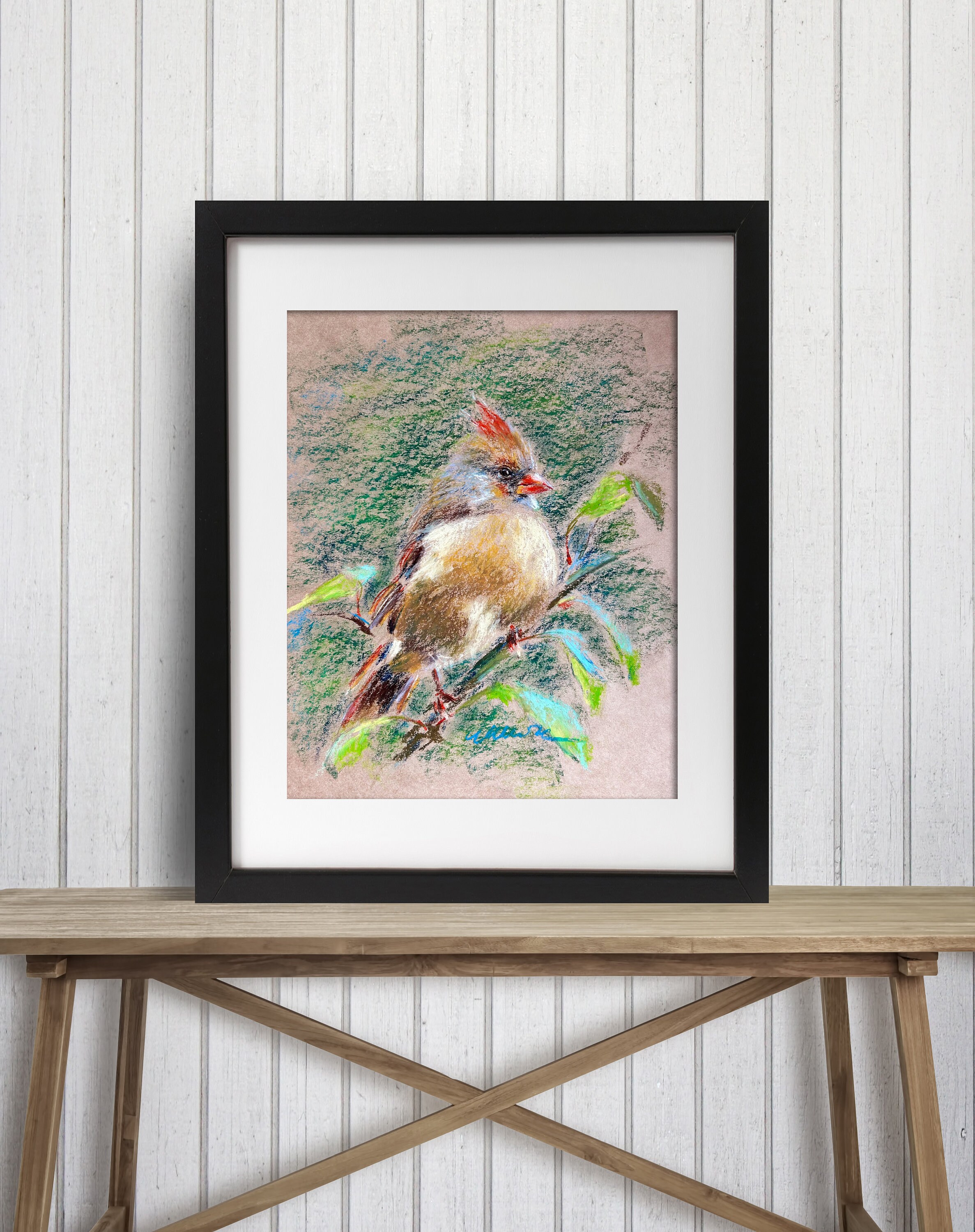 Cardinal Painting Bird Original Art Female Northern Cardinal Oil Pastel ...