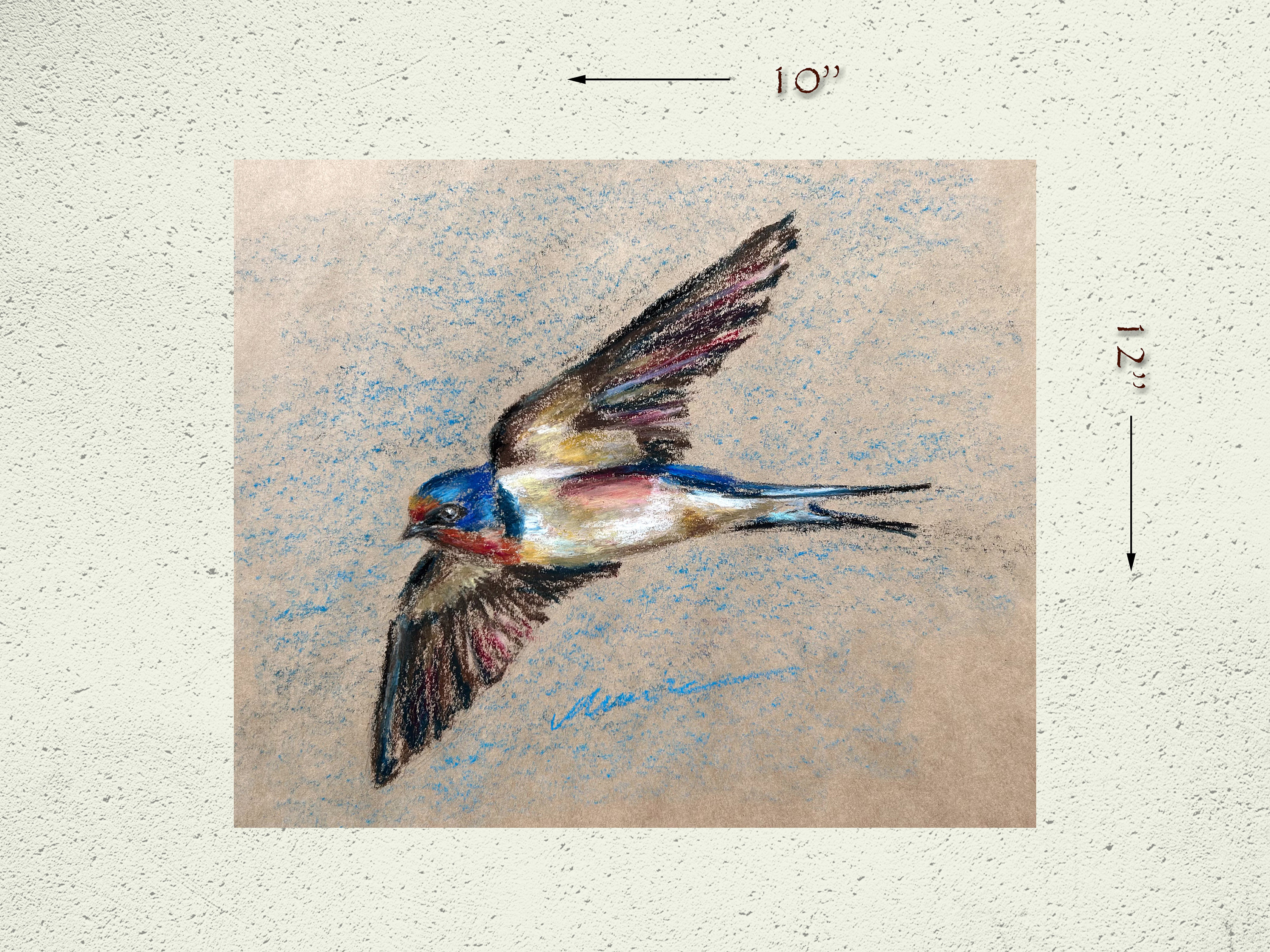 Swallow Painting Bird Original Art Barn Swallow Oil Pastel Draiwing ...