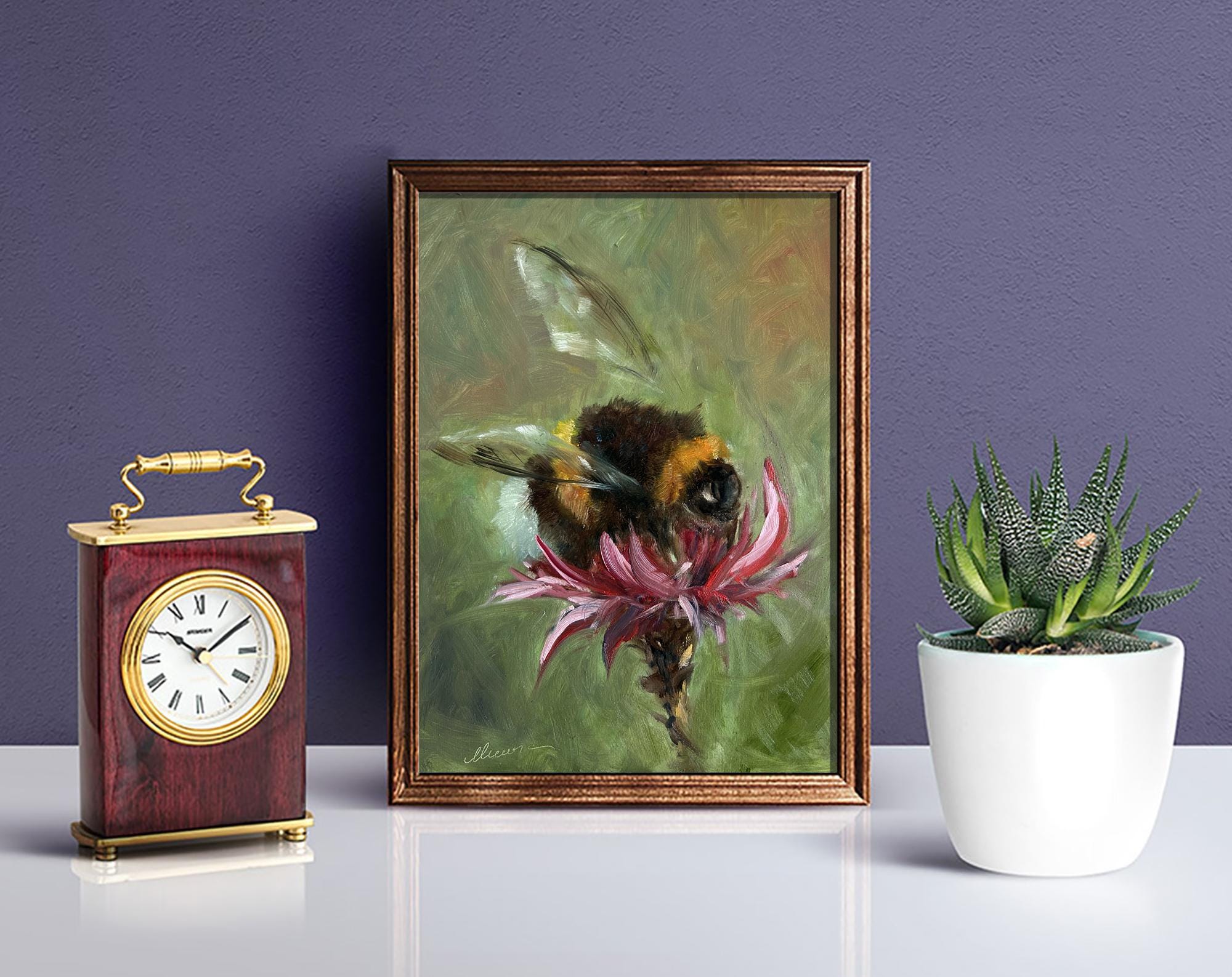 Bumblebee Painting ORIGINAL Bee Art Insect and Flower Oil Artwork 8x10 ...