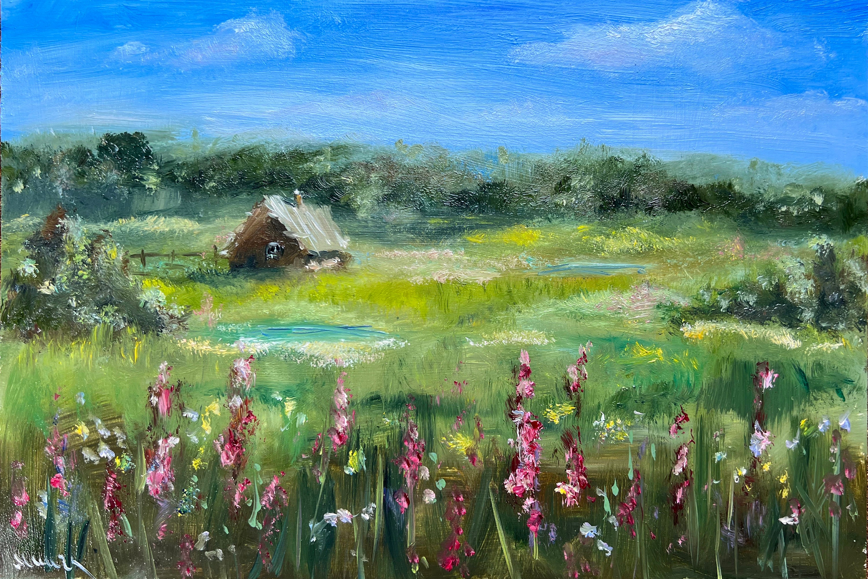 Flower Field Original Painting Farm House Landscape Oil Art - Etsy