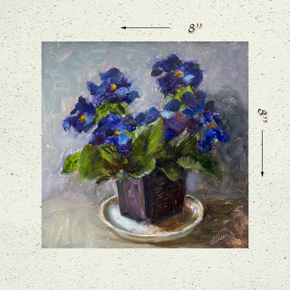 Violet Painting ORIGINAL Blue Flower Art Viola Floral Oil Artwork 8x8 ...