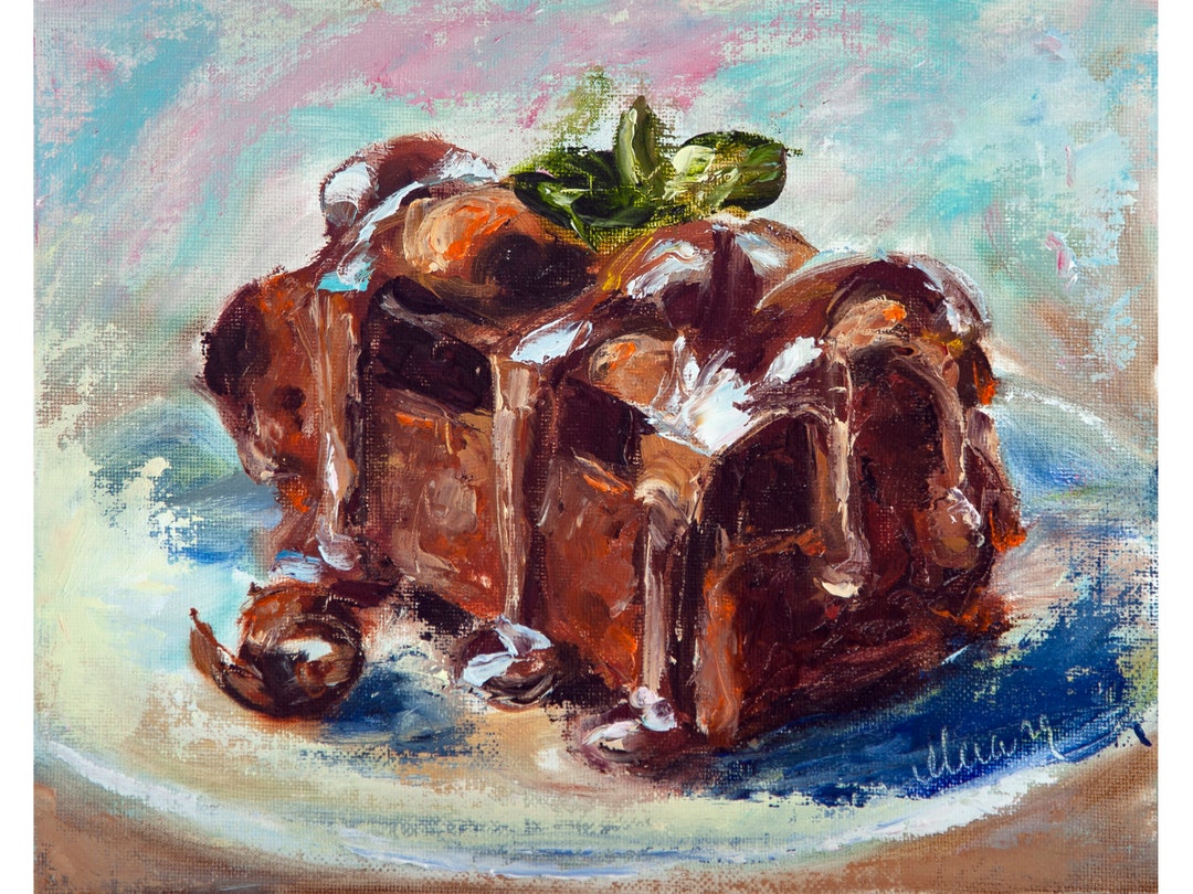 Cake Painting Sweet Original Art Chocolate Impasto Oil Artwork Small ...