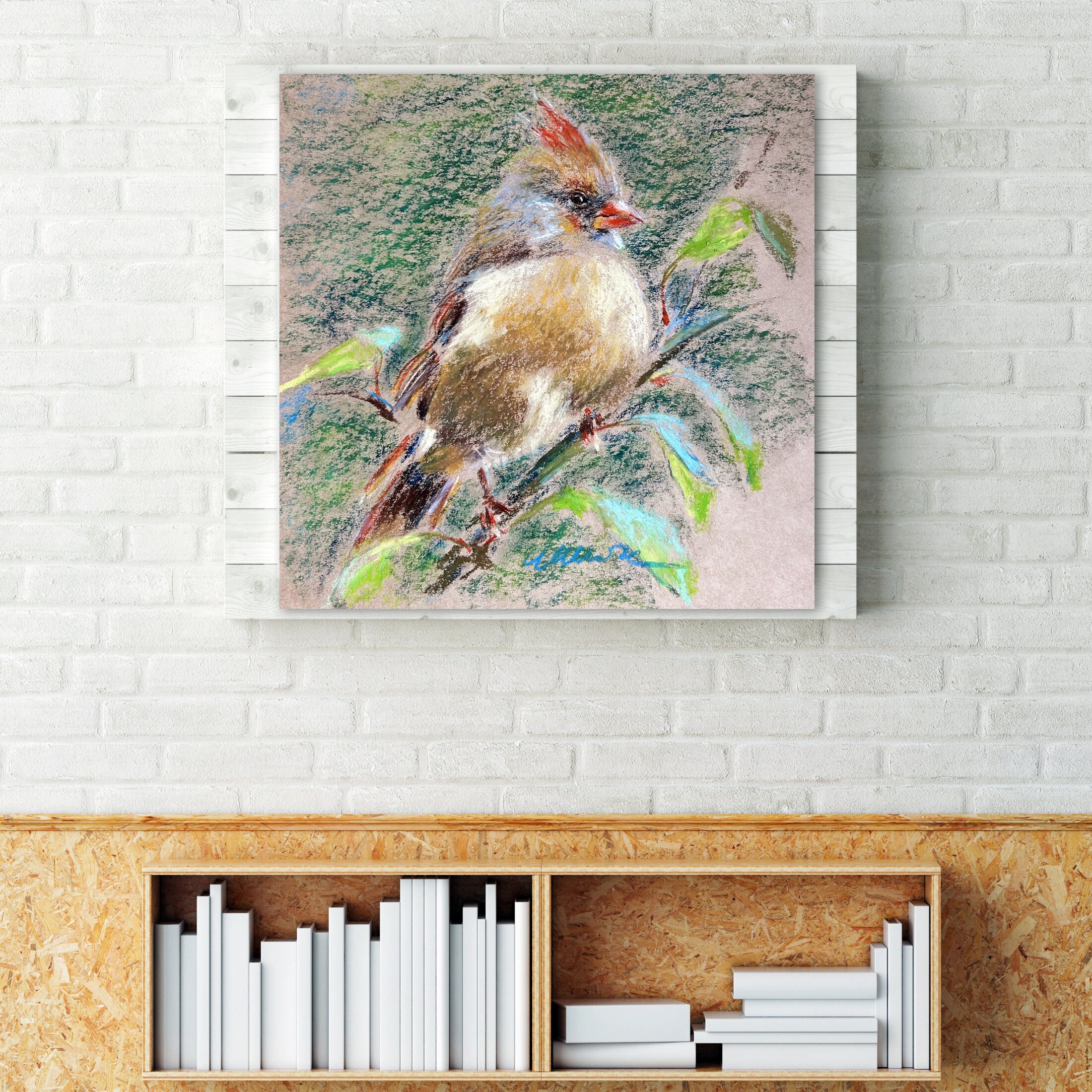 Cardinal Painting Bird Original Art Female Northern Cardinal Oil Pastel ...