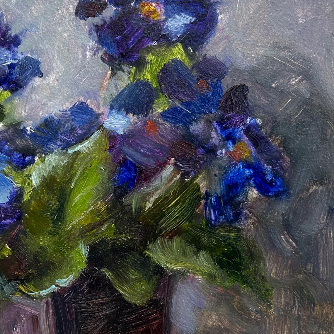 Violet Painting ORIGINAL Blue Flower Art Viola Floral Oil Artwork 8x8 ...