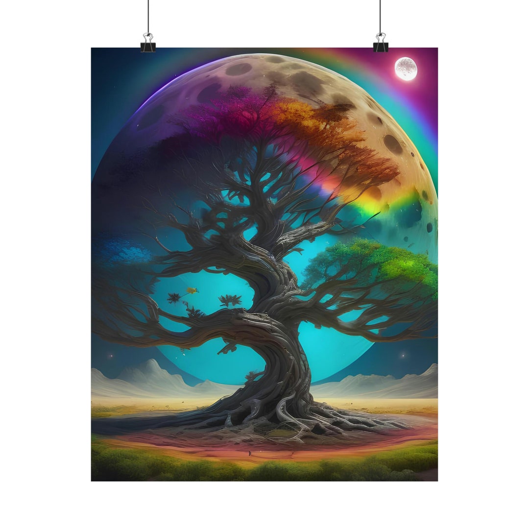 Colorful Tree of Moon Vertical Poster - Etsy