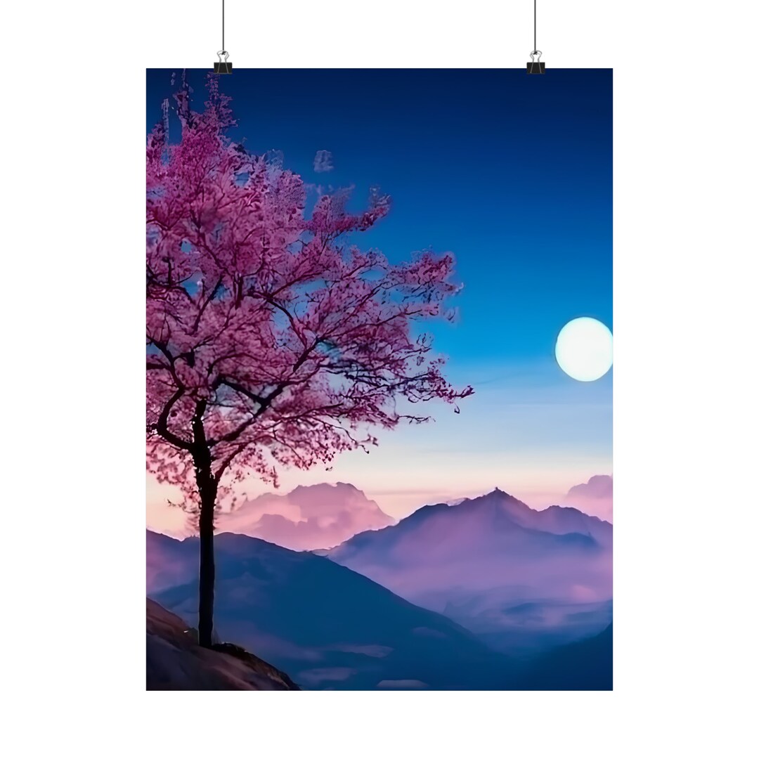 Cherry Blossom Moon Vertical Poster - Etsy