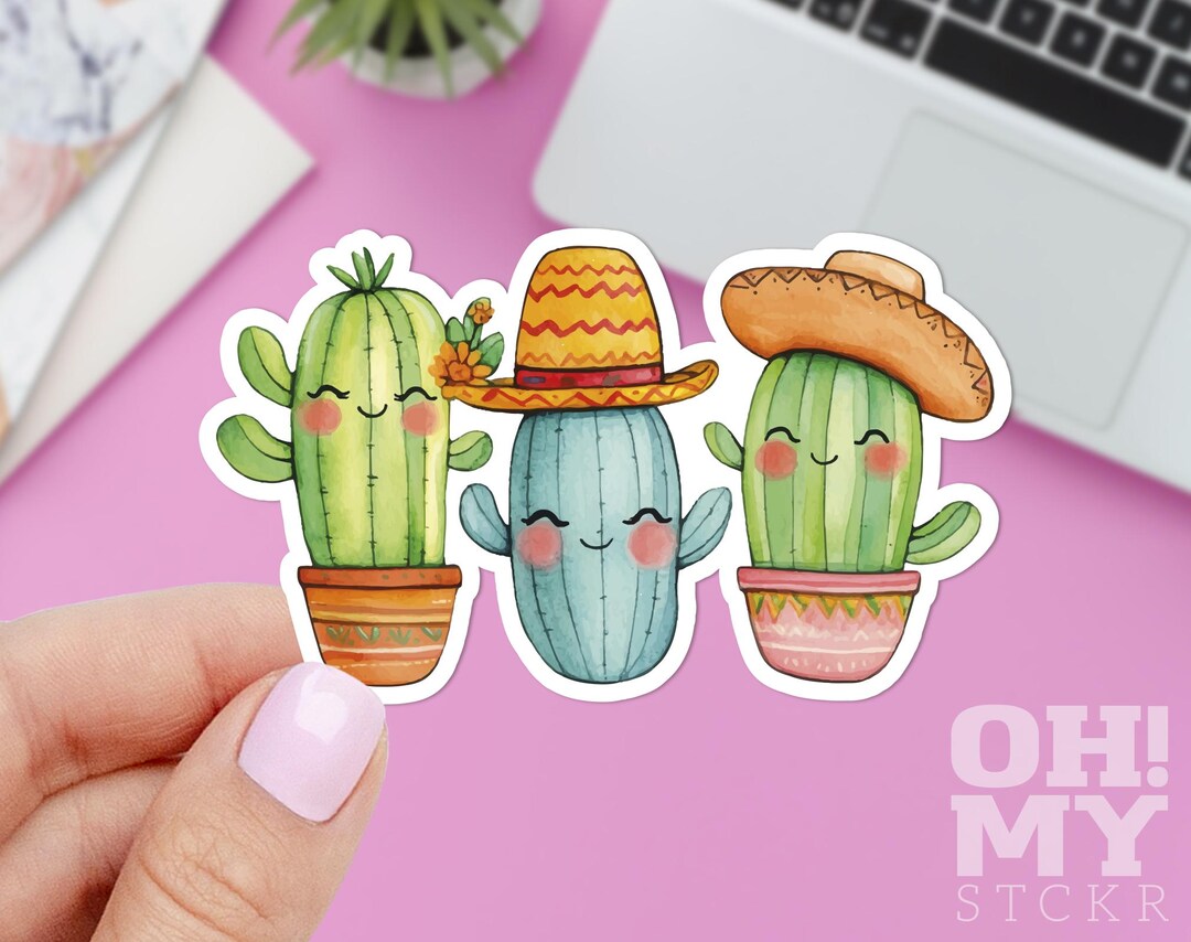 Happy Cute Cacti Sticker, Plant Sticker, Sombrero Sticker, Mexican ...