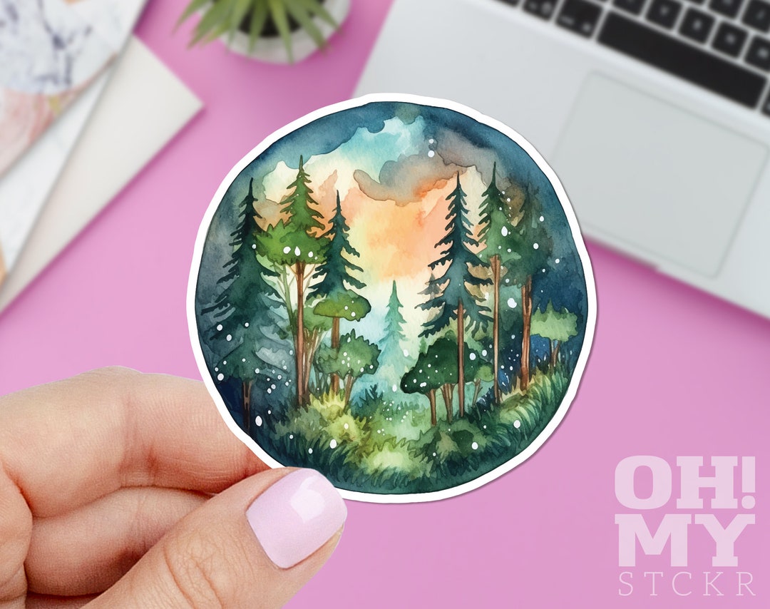 Watercolor Forest Vinyl Sticker: Nature Laptop Decal - Etsy