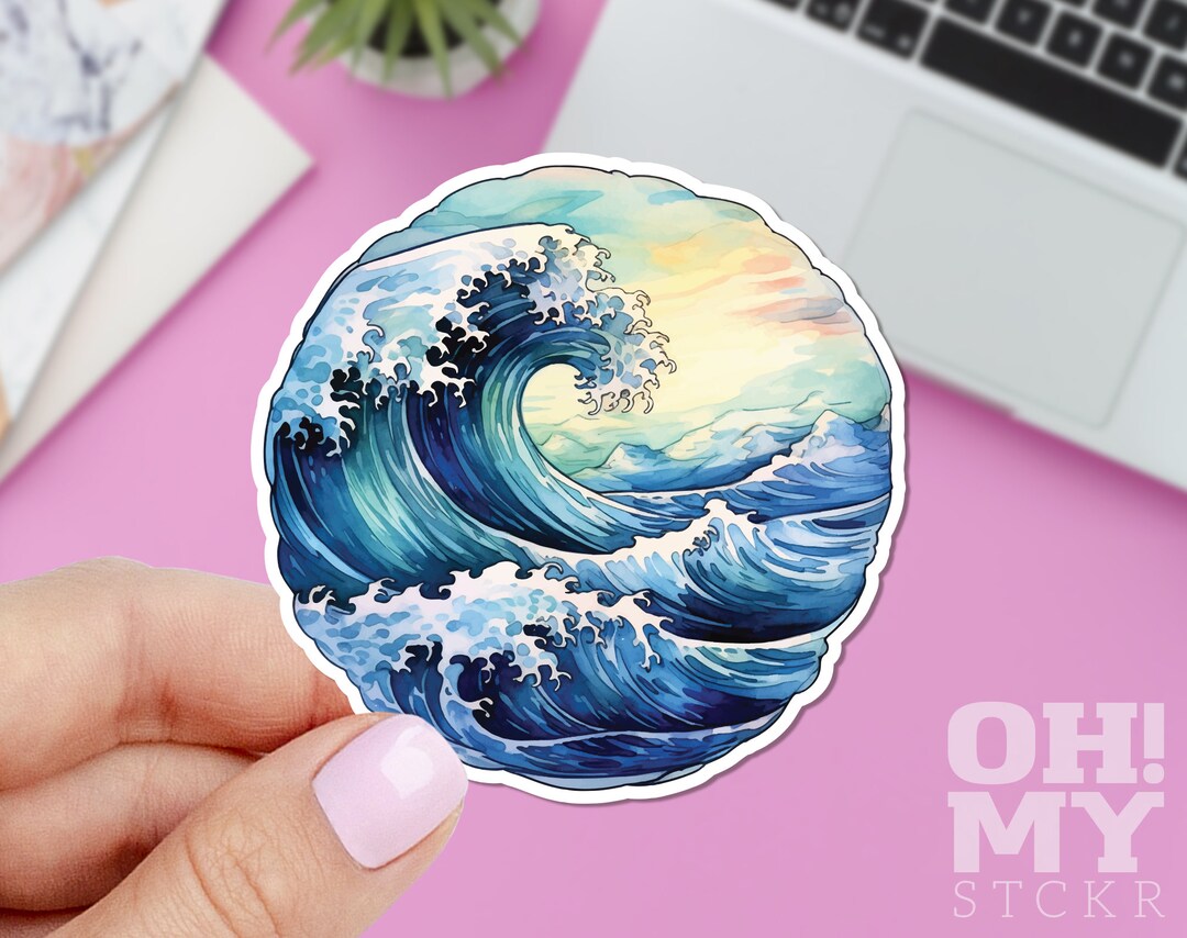 Wave Sticker, Ocean Sticker, Watercolor Sticker, Sea Sticker, MacBook ...