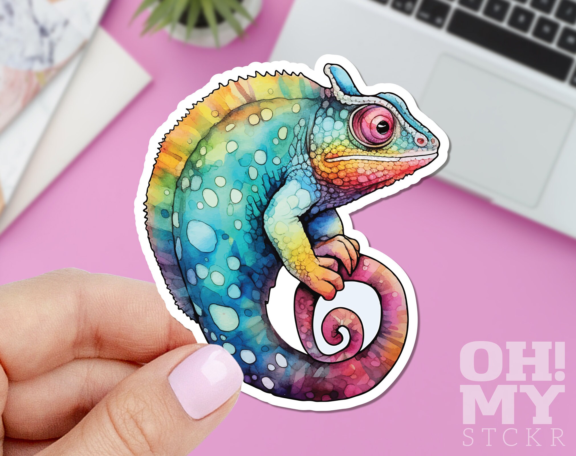 Chameleon Sticker, Lizard Sticker, Animal Sticker, Watercolor Sticker ...