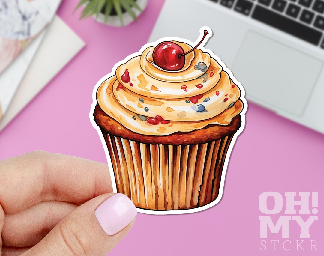 Cupcake Sticker, Cherry Cupcake, Muffin Sticker, Food Sticker, Desert ...
