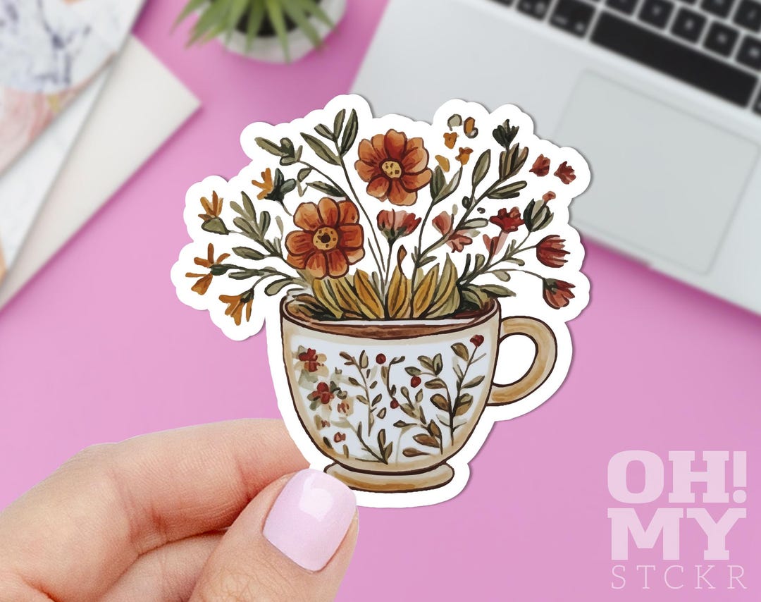 Tea Time Sticker, Cup of Tea Sticker, Floral Sticker, Coffee Sticker ...