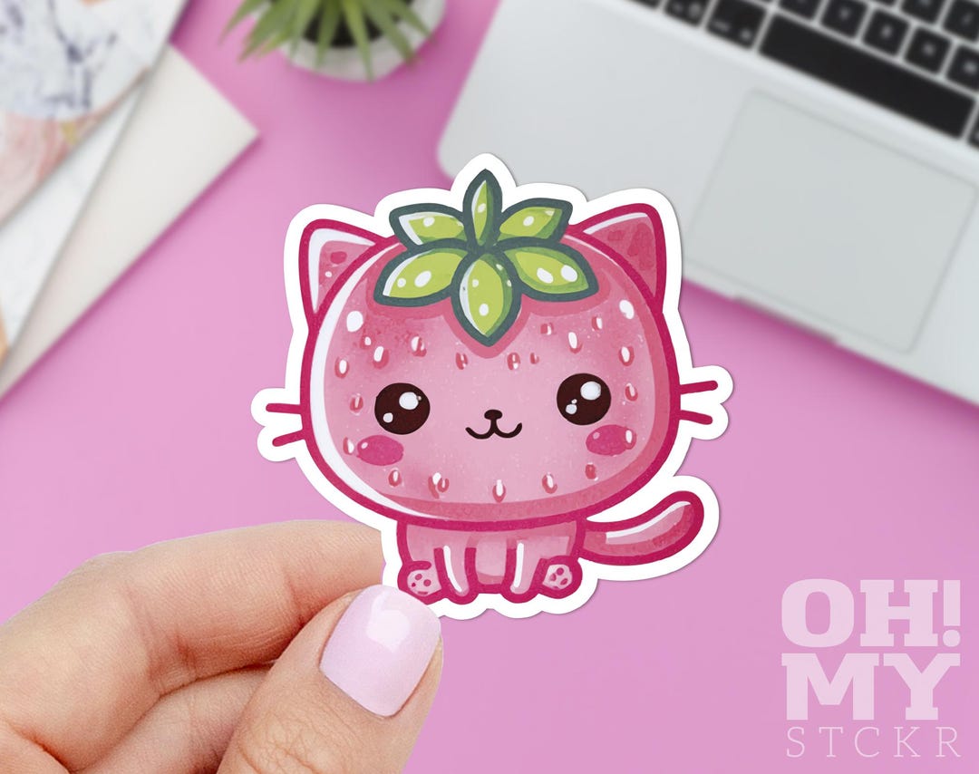 Kawaii Strawberry Cat Sticker: Water-resistant Vinyl Laptop Decal - Etsy