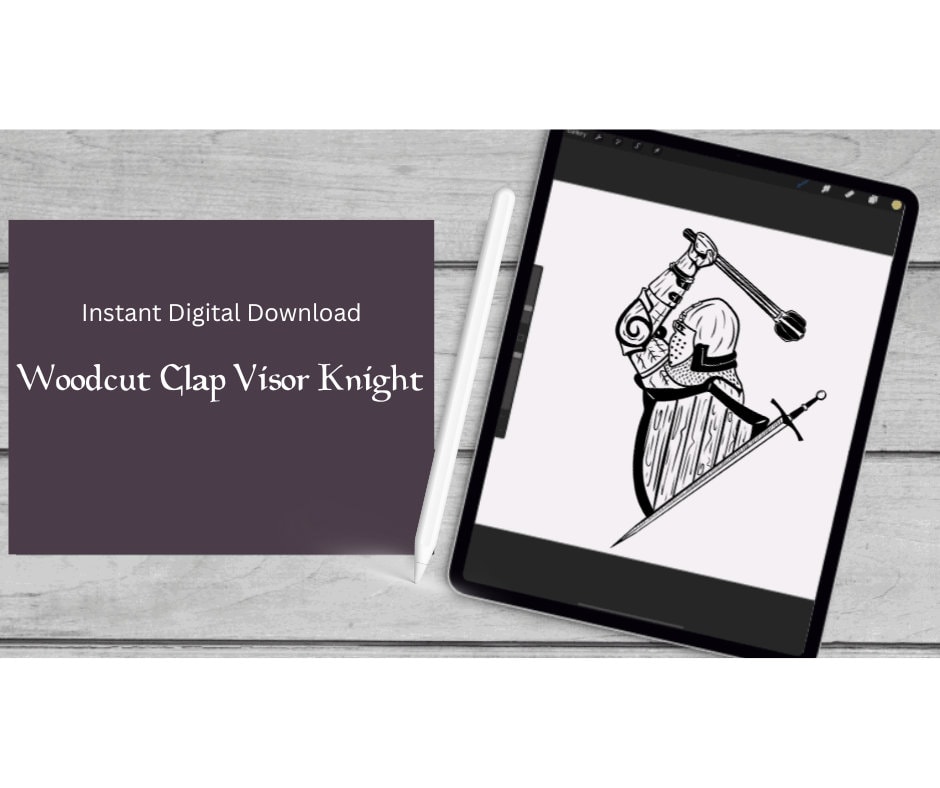 Woodcut Clap Visor Knight Tattoo Digital File - Etsy