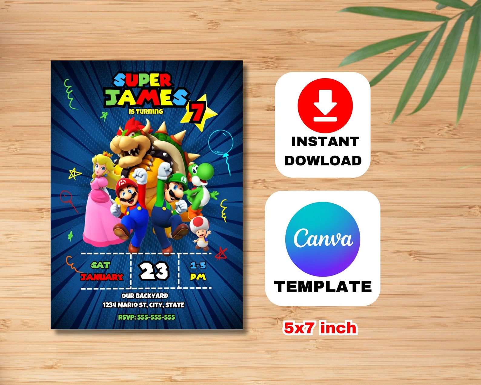 Super Mario Invitation Card, Mario Bros Invite Party, Boy Invite ...