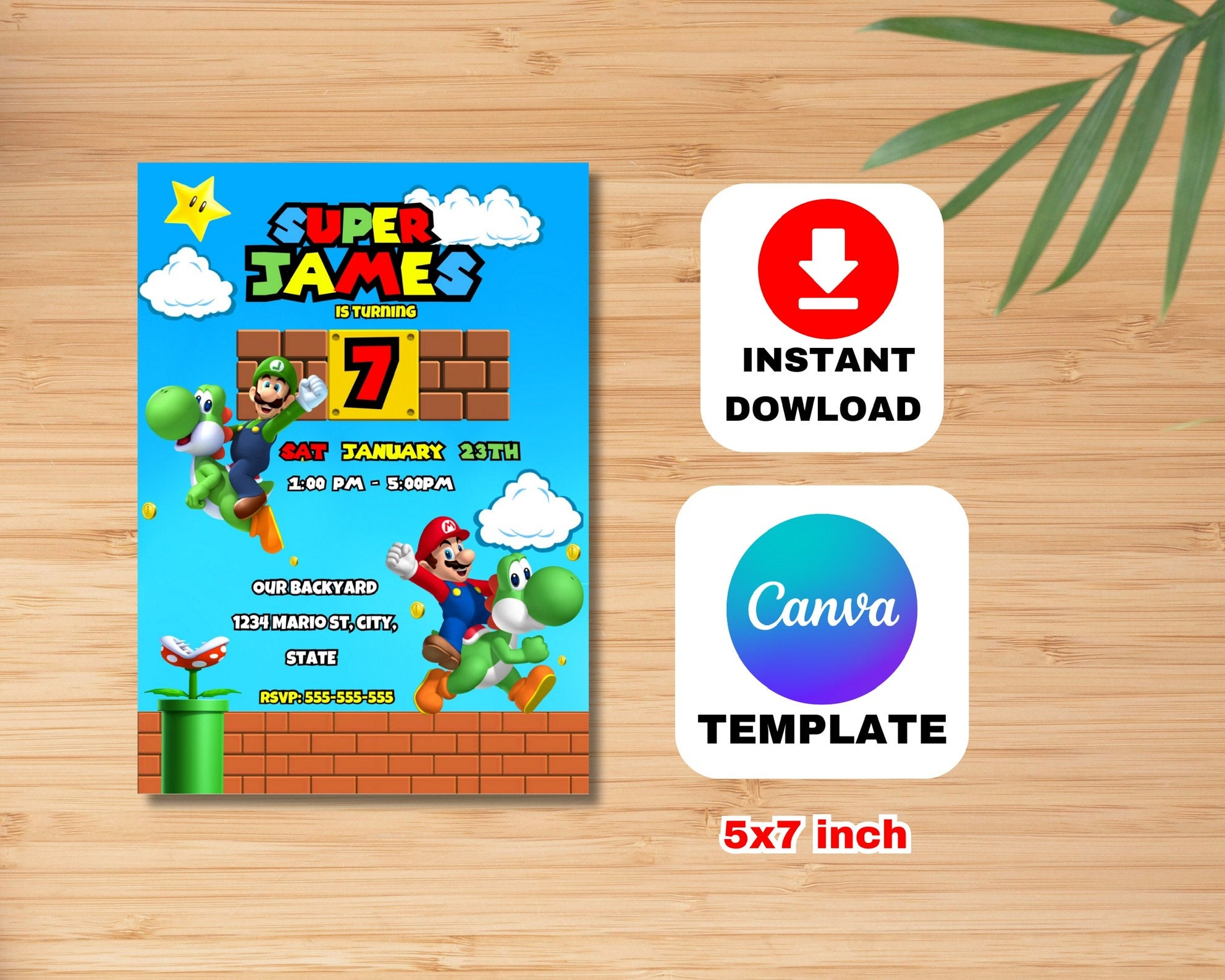 Super Mario Invitation Card, Mario Bros Invite Party, Boy Invite ...