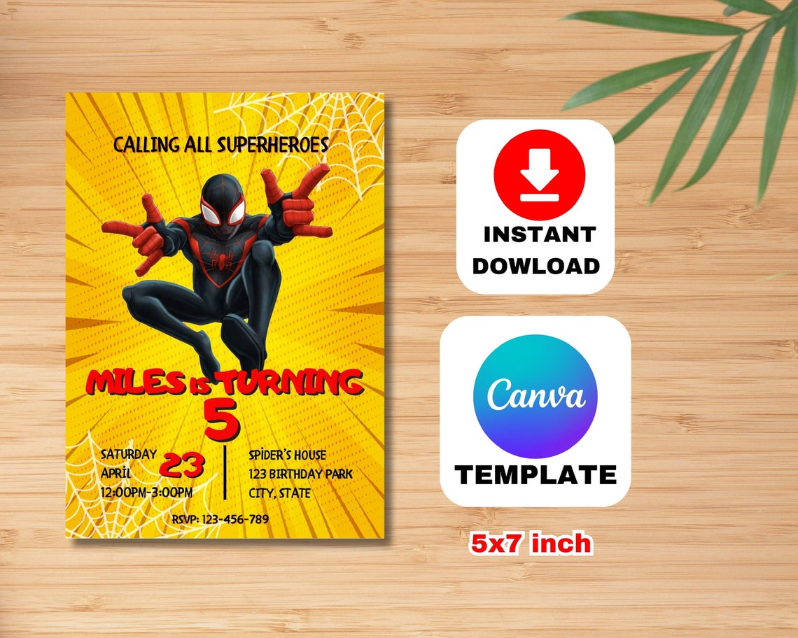 Miles Morales Birthday Invitation, Spiderman in to the Spiderverse ...