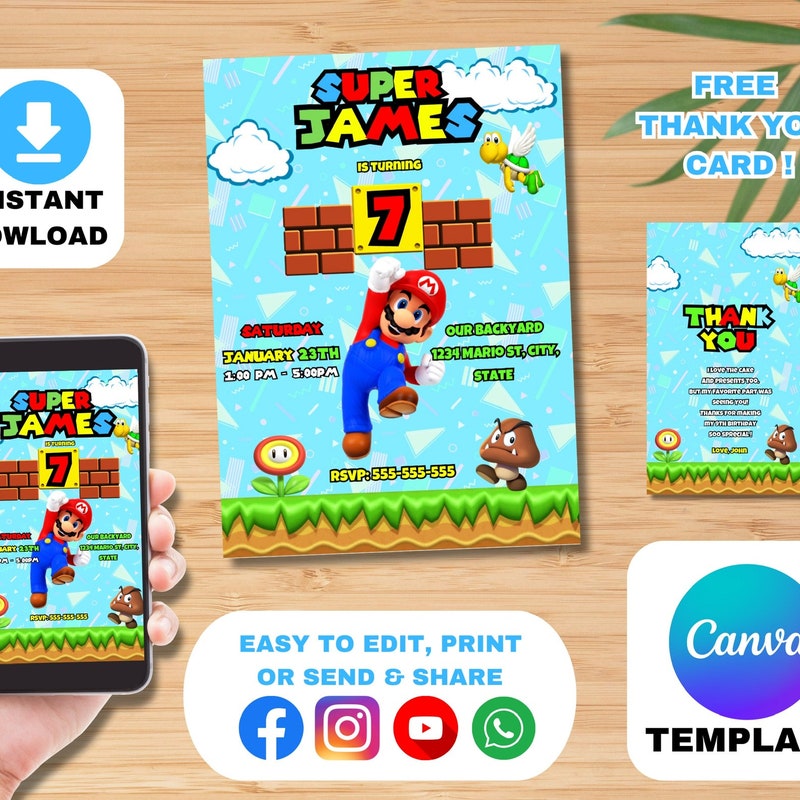 Mario Invitations - Etsy