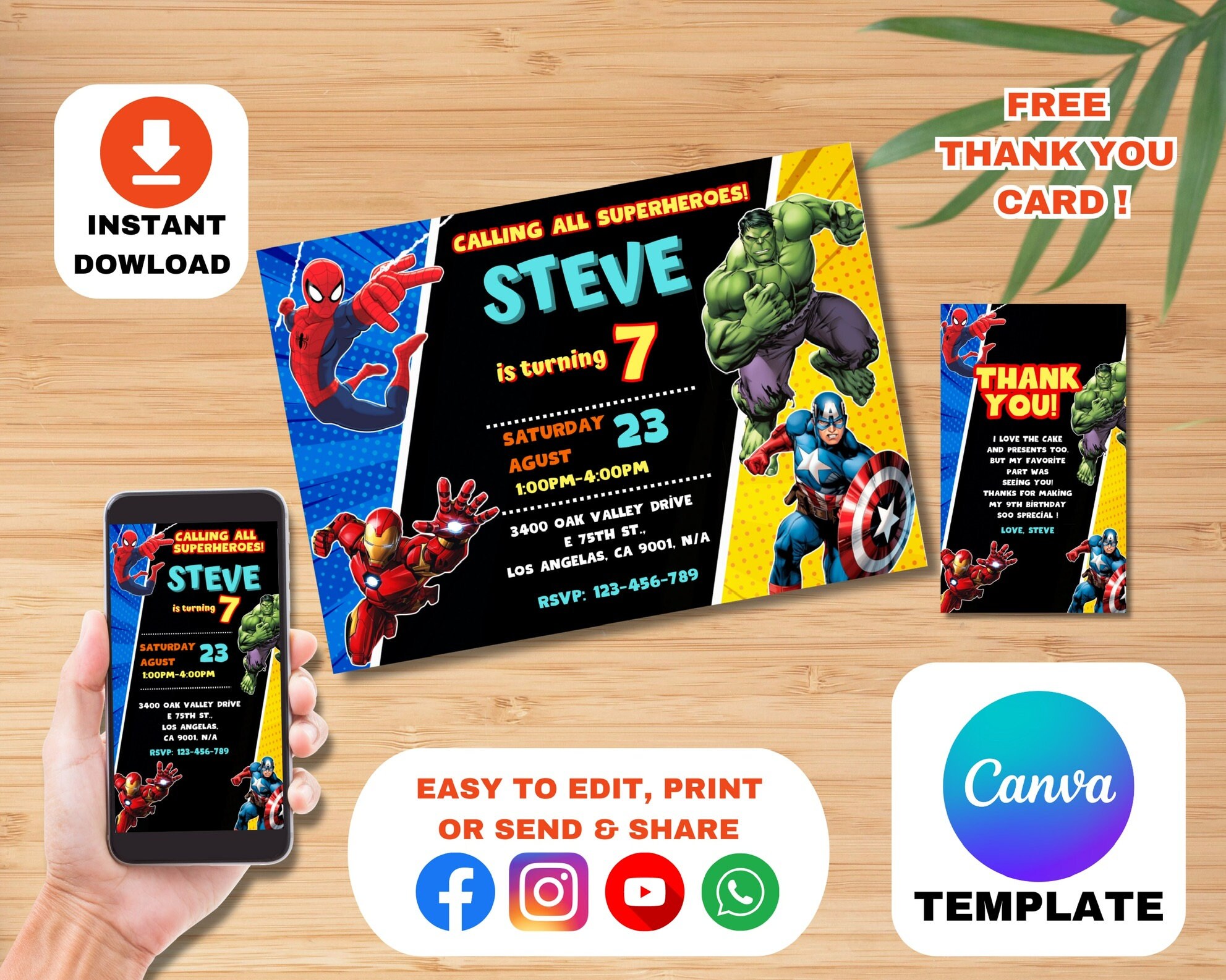 Avengers Birthday Party Invitation, Boy Editable Template Calling All ...
