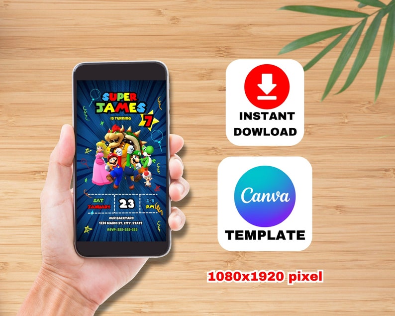 Super Mario Invitation Card, Mario Bros Invite Party, Boy Invite ...